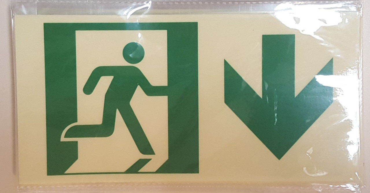 RUNNING MAN DOWN ARROW Sign -Adhesive Sign (Photoluminescent ,High ...