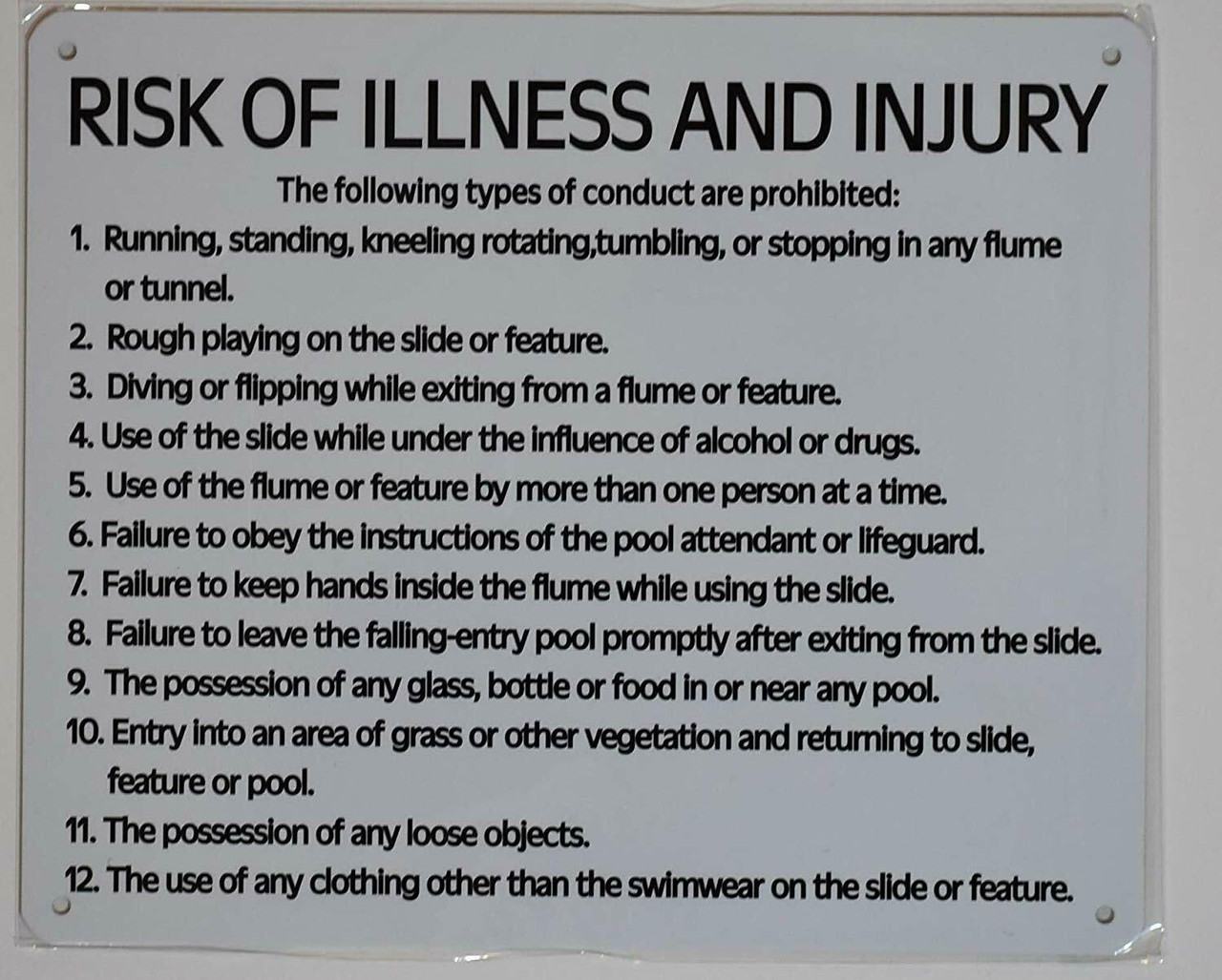 Pool Risk of Illness and Injury Notice Sign with Symbol