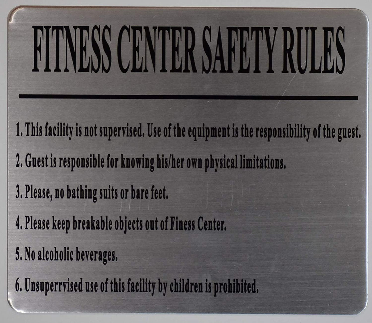 Fitness Center Safety Rules Sign (Silver)