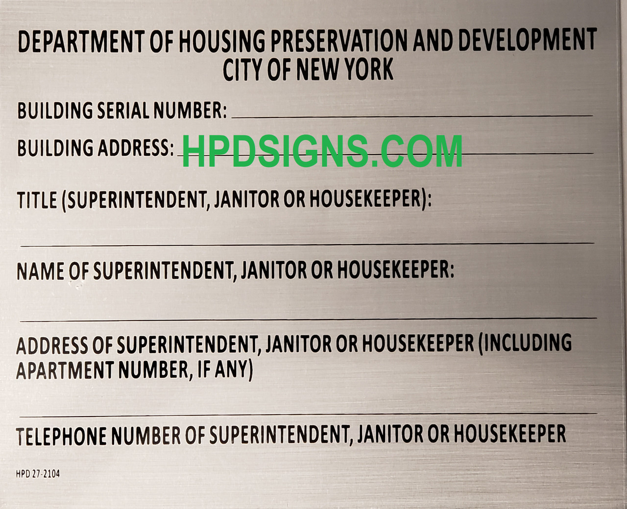 HPD Serial number signage (27-2107)-SILVER