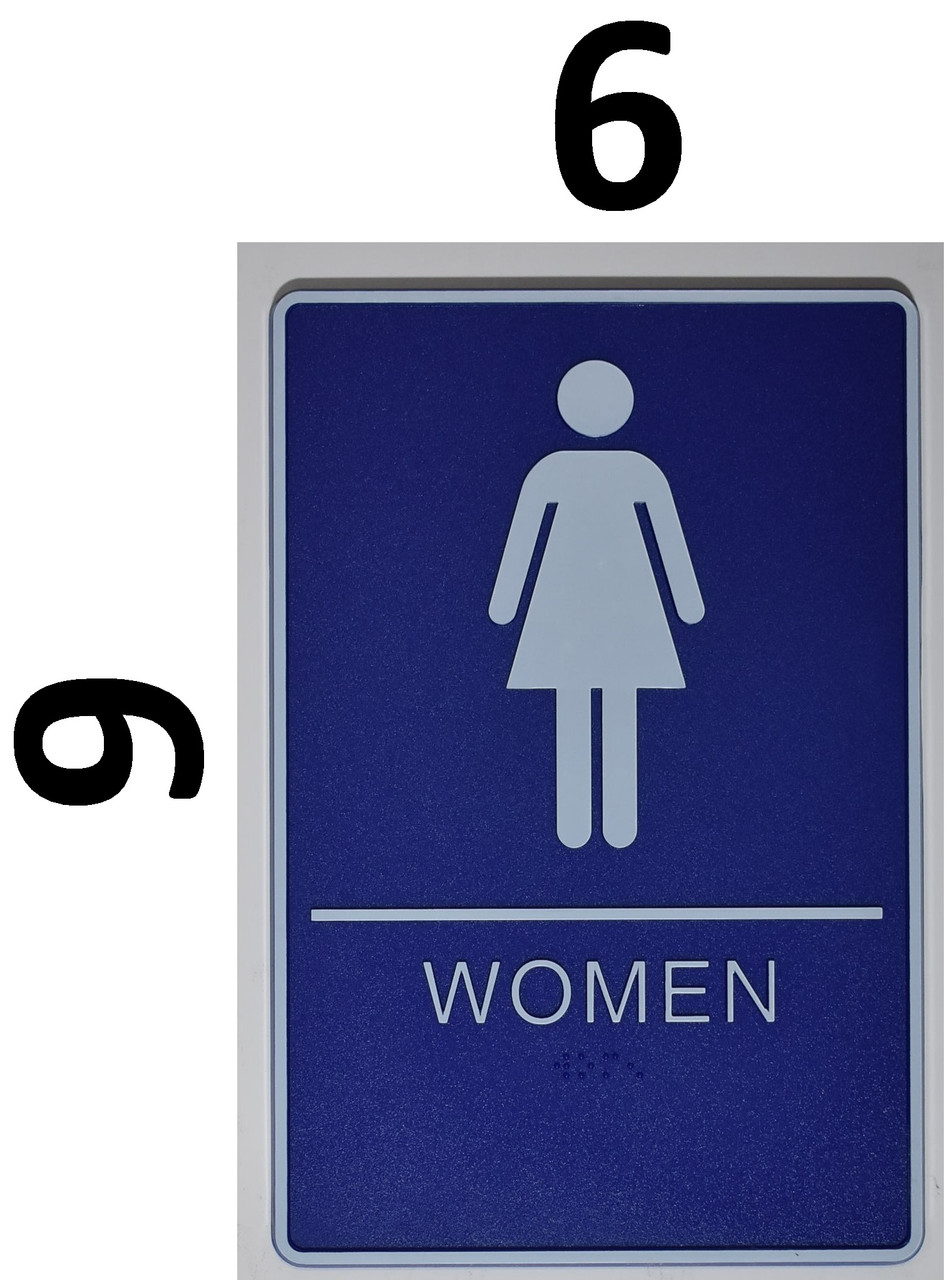 WOMEN ACCESSIBLE Restroom Sign- BLUE- BRAILLE - The deep Blue ADA line