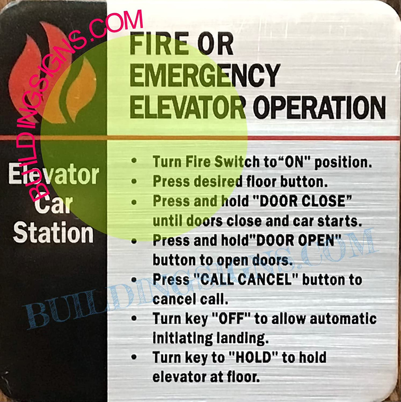 Fire or Emergency Elevator Operation Sign (Aluminum, 6x6,Silver ...