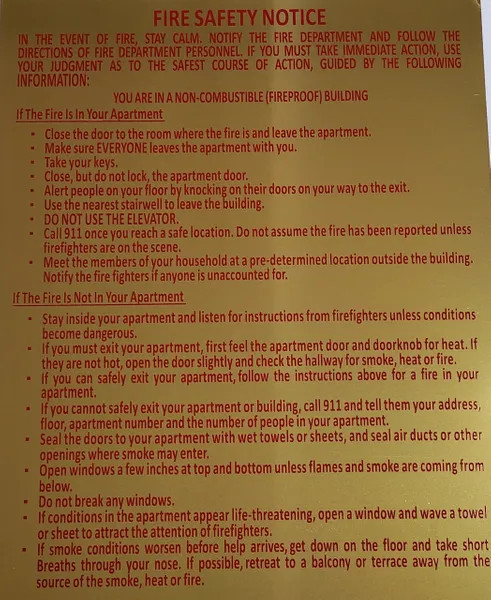 FIRE SAFETY NOTICE FIRE HPD FIRE PROOF BUILDING