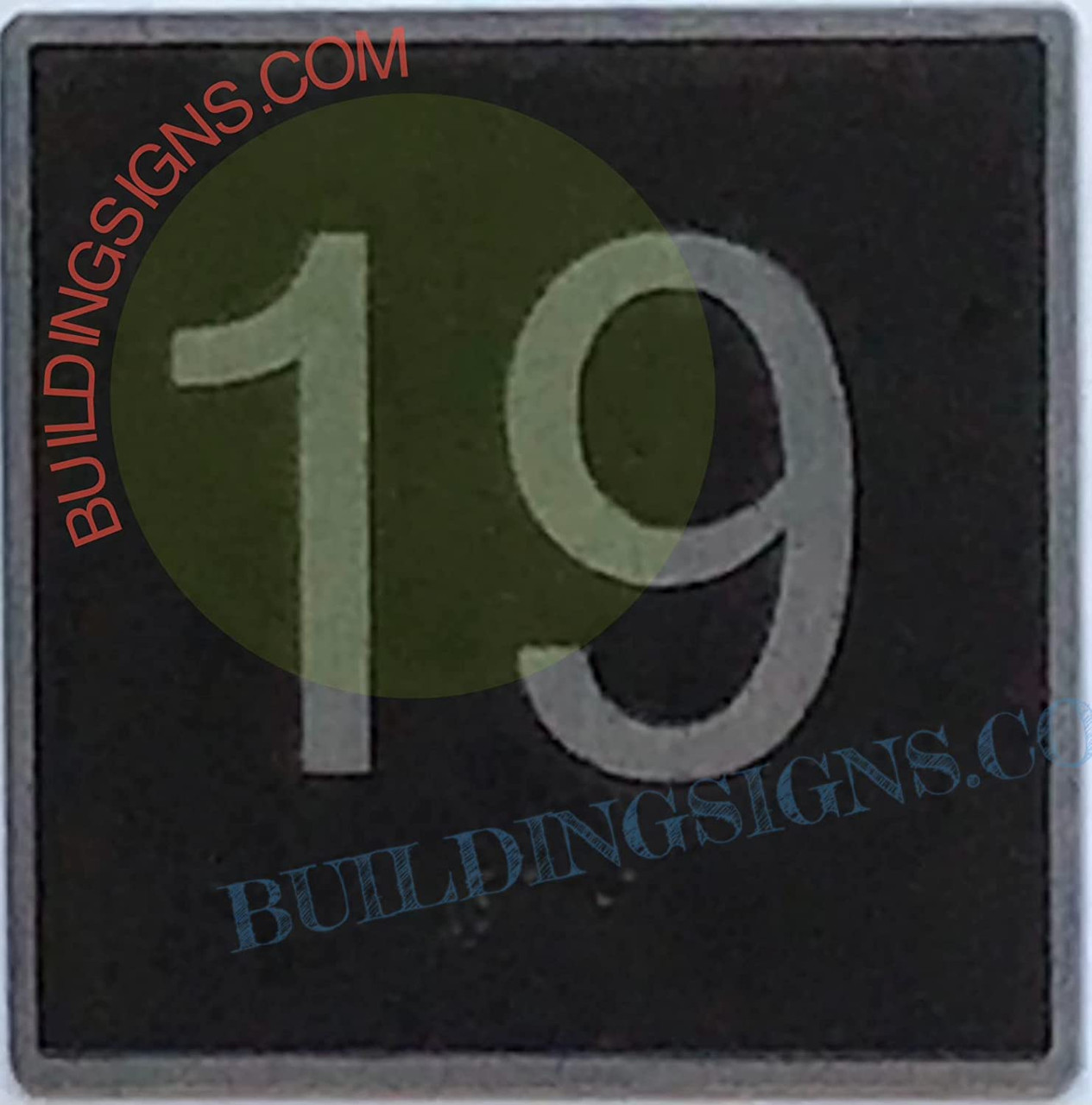 ELEVATOR FLOOR NUMBER 19 SIGN- ELEVATOR JAMB PLATE FLOOR 19 SIGN (BLACK ...