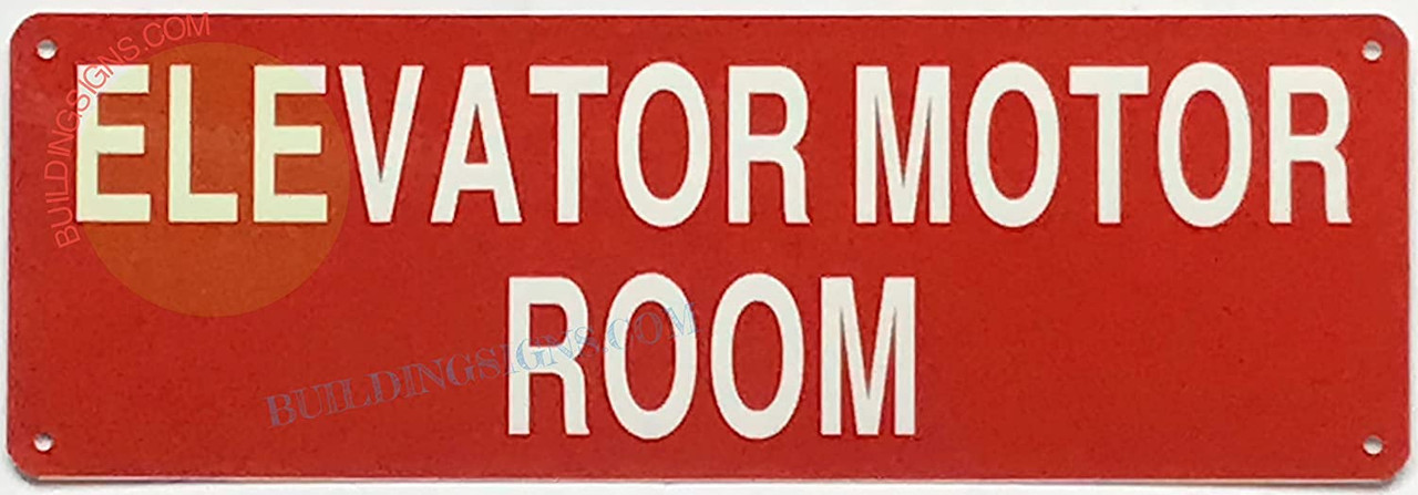 Elevator Motor Room Sign (Reflective, Aluminium, RED Backround, 4X12 ...
