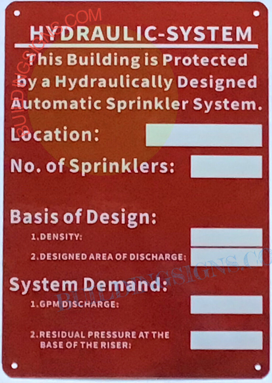 HYDRAULIC-SYSTEM SIGN(7x10,RED,ALUMINUM) - HPDSIGNS.NYC