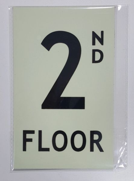FLOOR NUMBER SIGN - 2ND FLOOR SIGN- PHOTOLUMINESCENT GLOW IN THE DARK ...