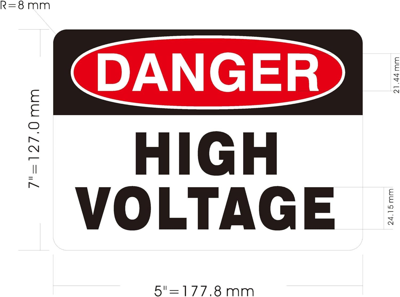 5 PACK - DANGER HIGH VOLTAGE Decal/STICKER (REFLECTIVE !!!, WHITE PVC ...