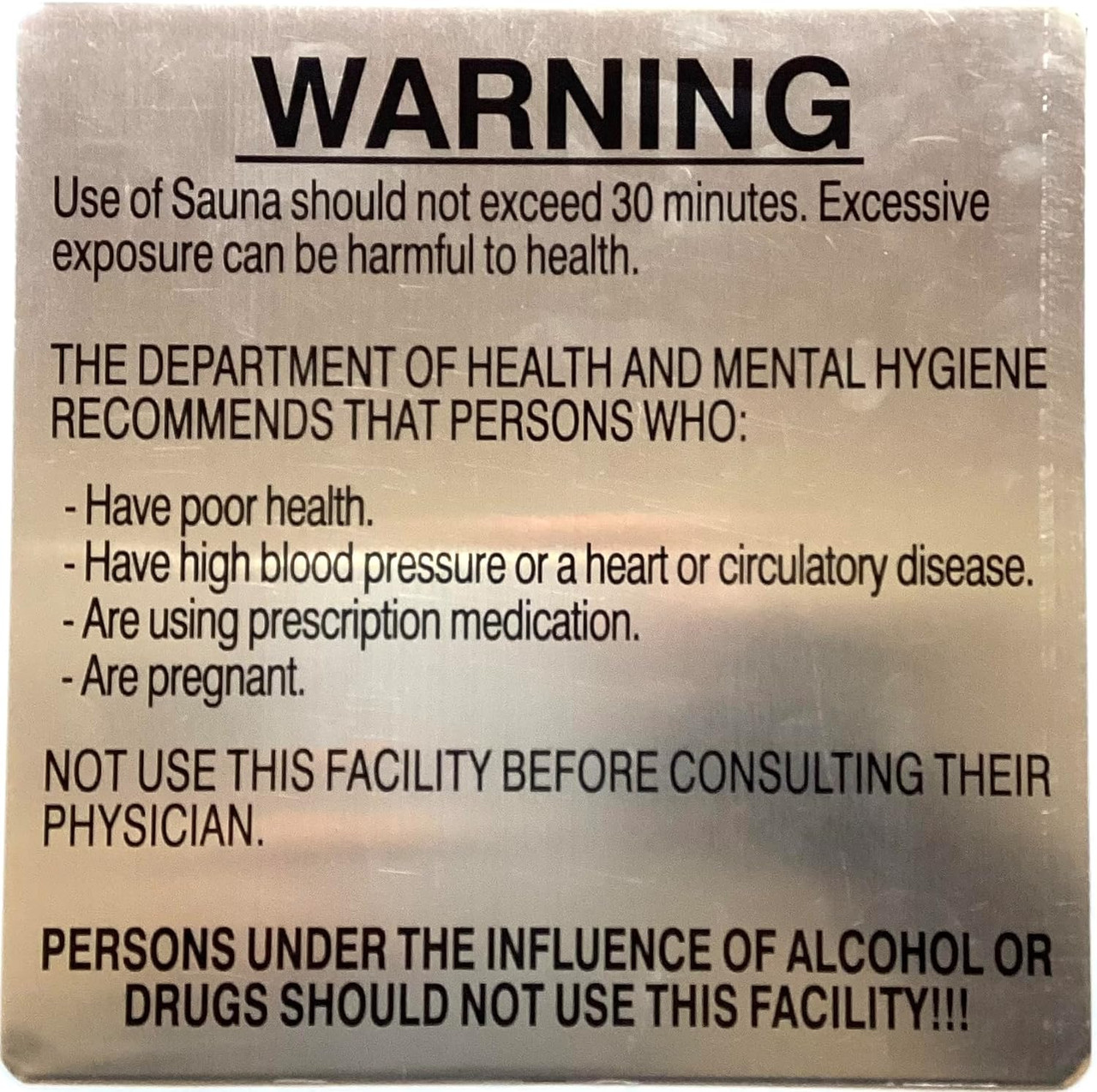 SAUNA RULES SIGN -SAUNA SFETY SIGN (SILVER, SIZE 10X10, ALUMINUM, COME ...