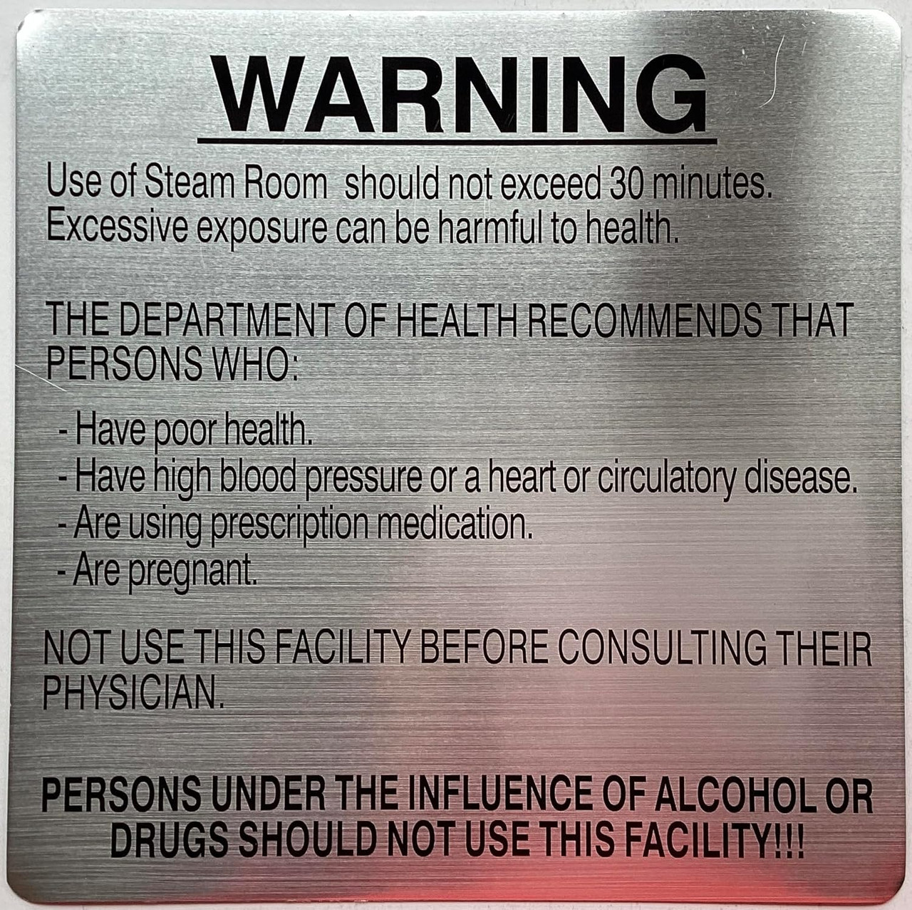 STEAM ROOM SIGN-STEAM ROOM SFETY SIGN (SILVER, SIZE 10X10, ALUMINUM ...