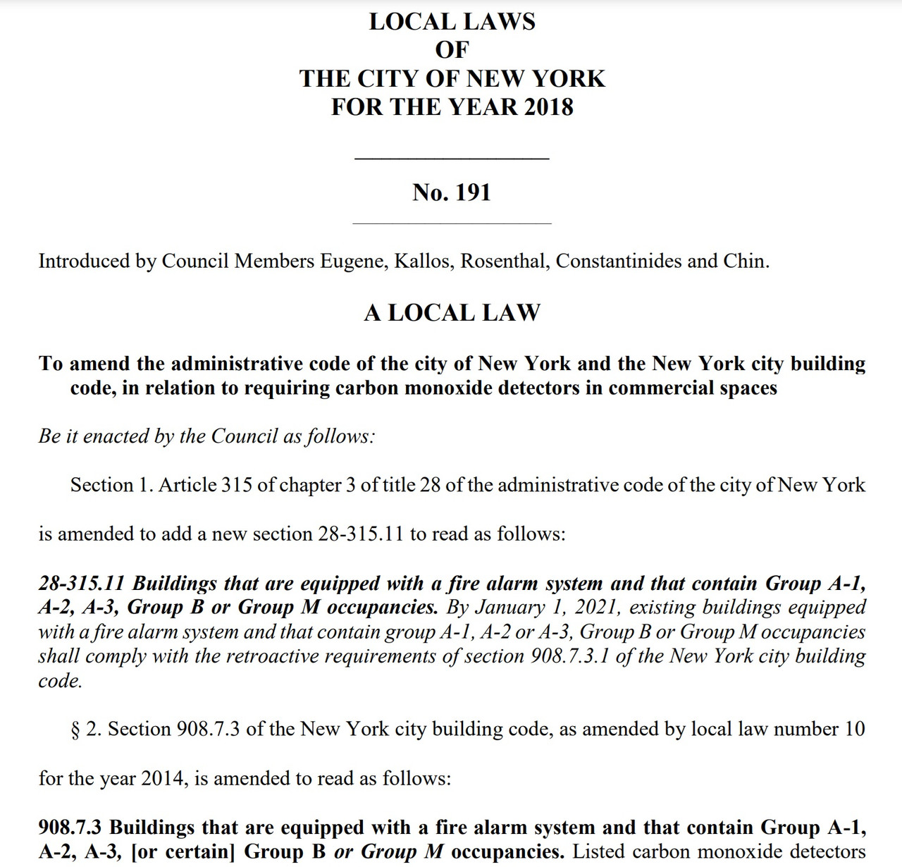 Commercial Building Carbon Monoxide Detector law nyc