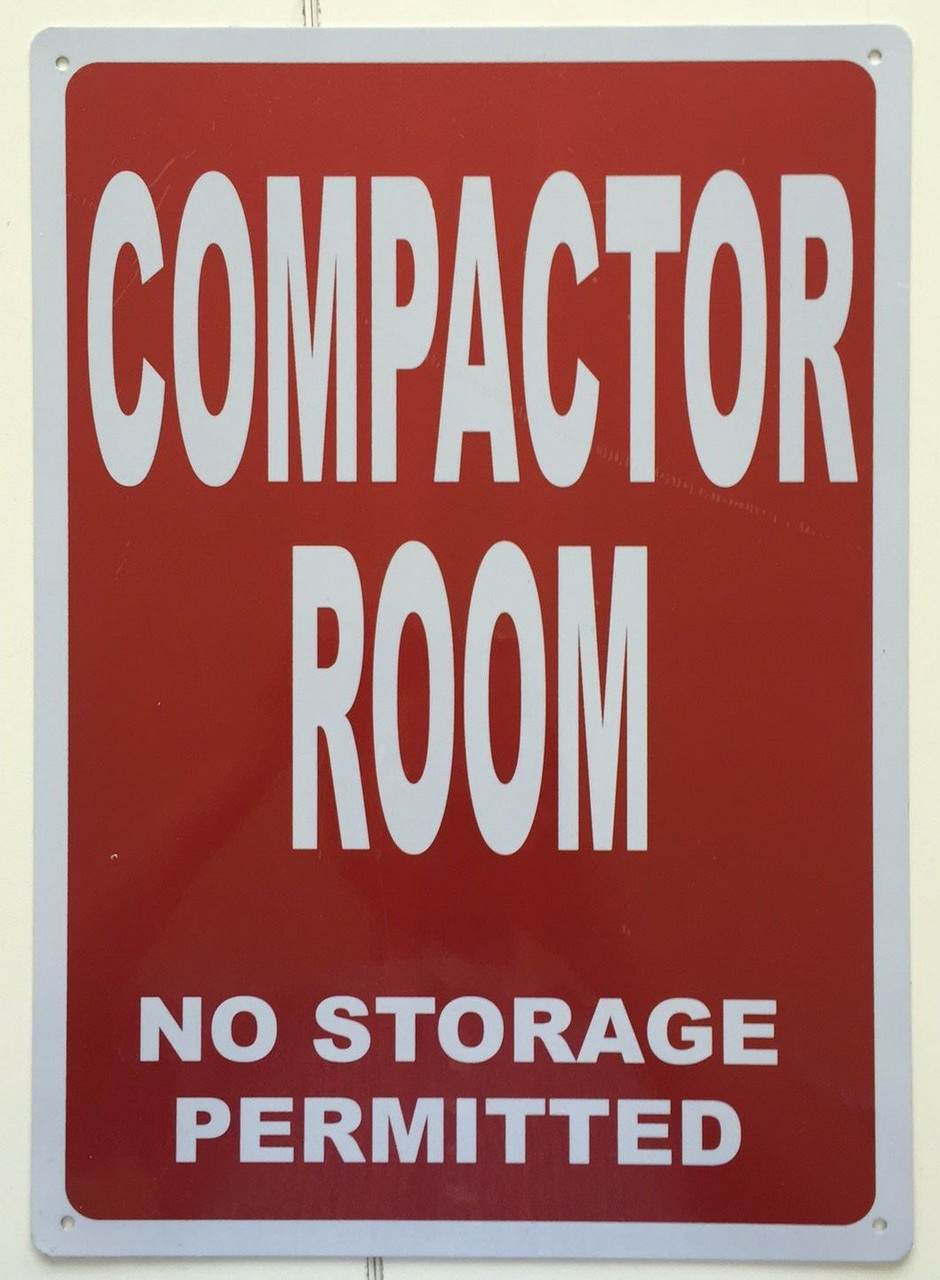 Compactor Room Sign (Red Background, Reflective, Aluminium)