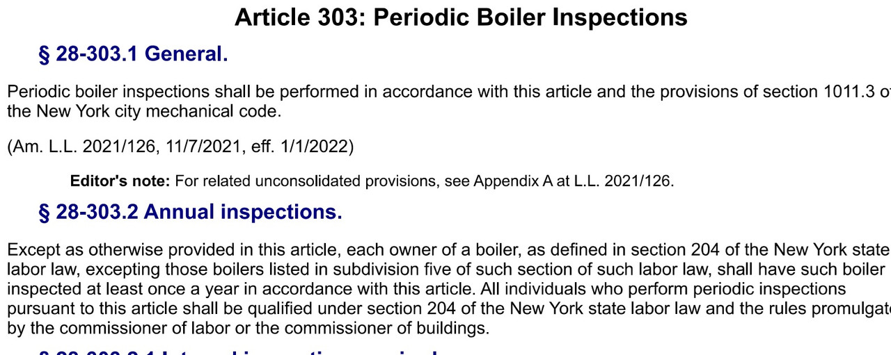 Owner's Annual Boiler Inspection Report: Requirements in NYC LOCAL LAW