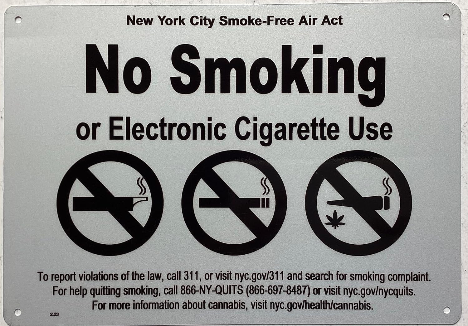 NO Smoking OR Electronic Cigarette USE ON Premises- NYC Smoke Free ACT Sign