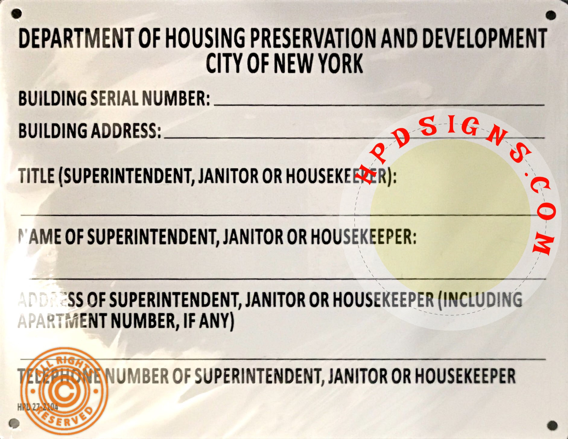 HPD Serial number signage (27-2107)-El blanco Line
