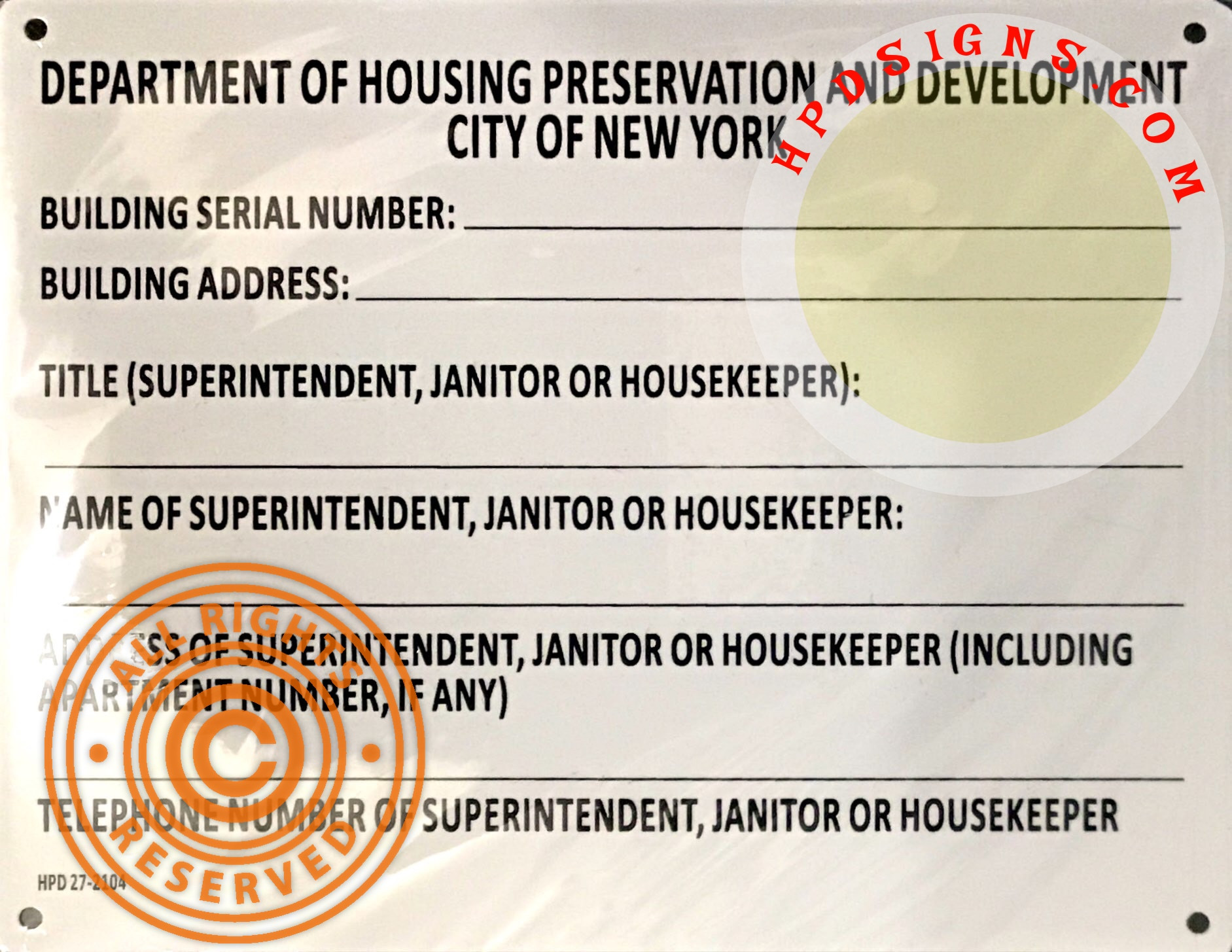 NYC HPD - FULL SIGNS PACKAGE