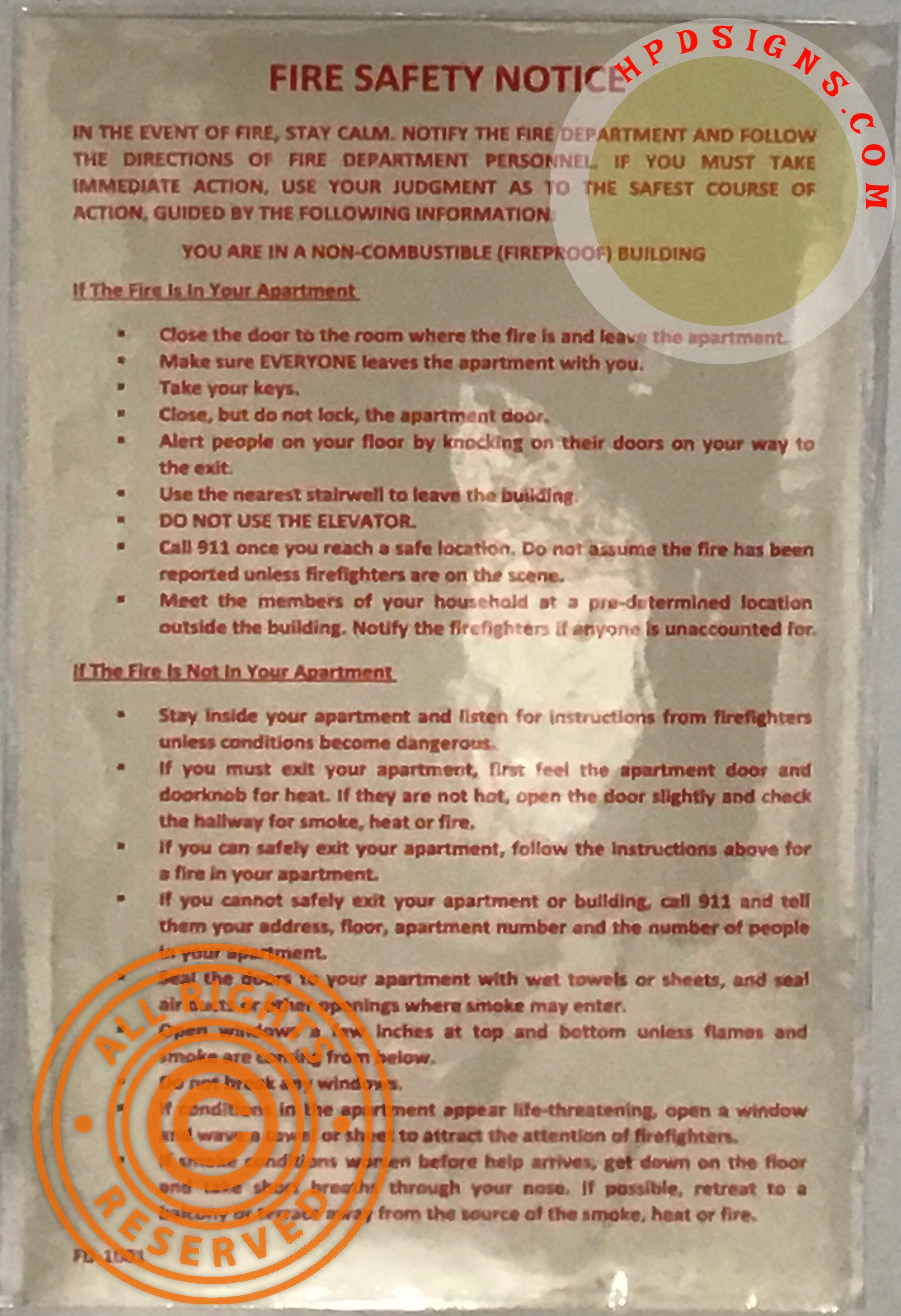 FIRE SAFETY NOTICE FIRE HPD FIRE PROOF BUILDING (1)