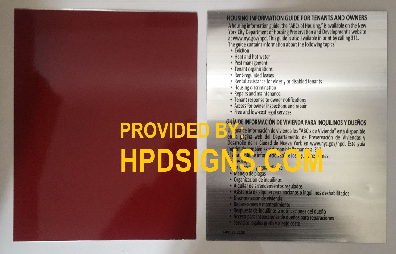 HPD Housing Information Guide sign (§ 26-1103)