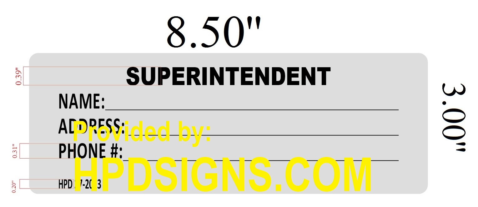 Janitor name/address-Superintendent sign (SILVER, ALUMINIUM, 3X8.5 INCH ...