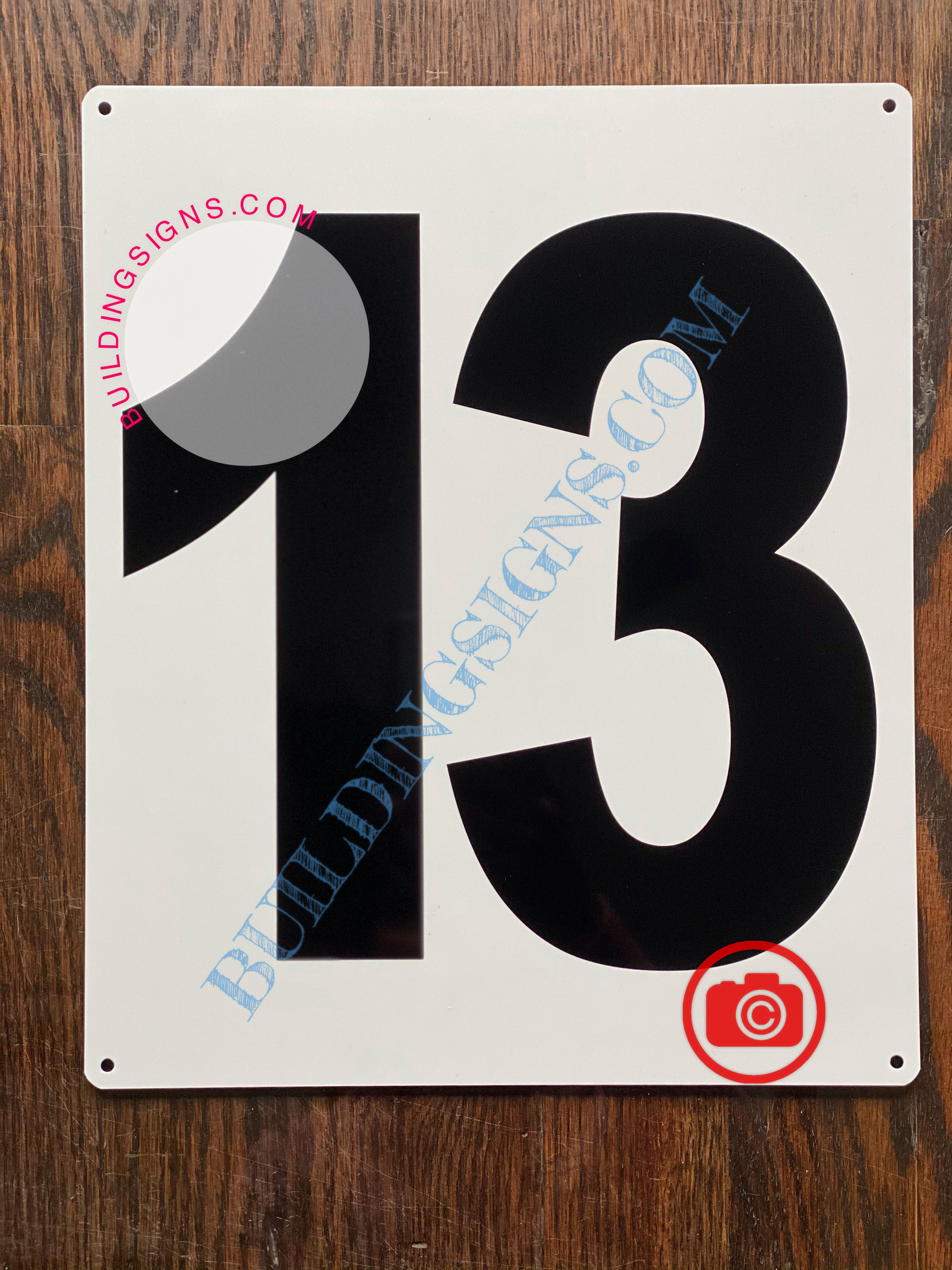 NUMBER 13 SIGN - WHITE (ALUMINUM SIGNS 12X10)- PARKING LOT NUMBER SIGN