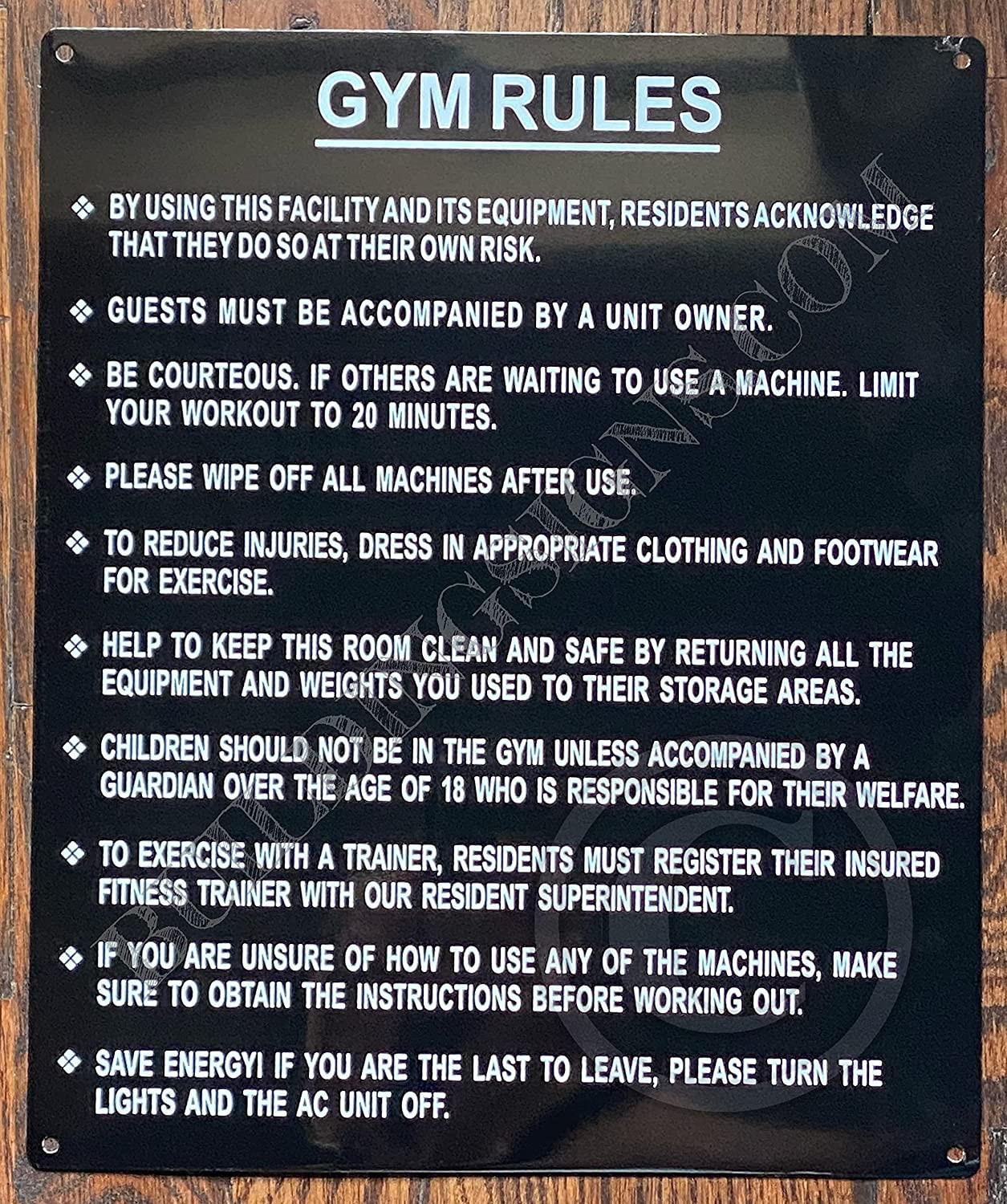 Gym Rules Sign (Black, Rust Free Aluminum 10X12) - HPDSIGNS.NYC