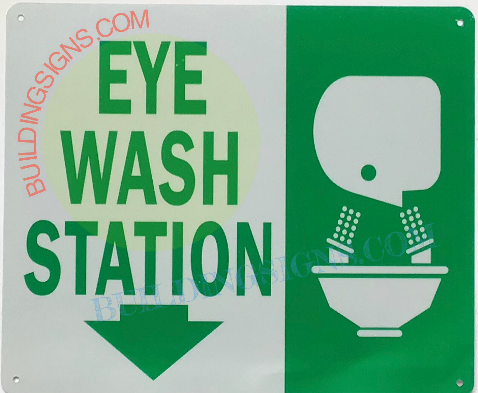 EYE WASH STATION SIGN WITH ARROW DOWN SIGN (10 X 12,White/GREEN ...