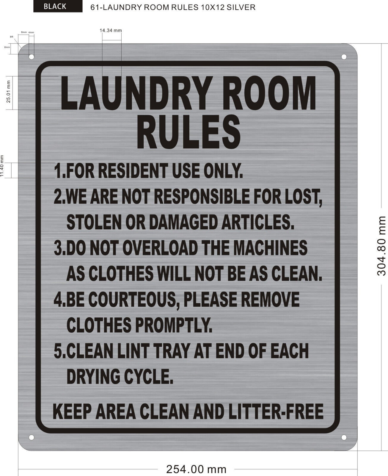 LAUNDRY ROOM SIGN (BLACK ALUMINUM )