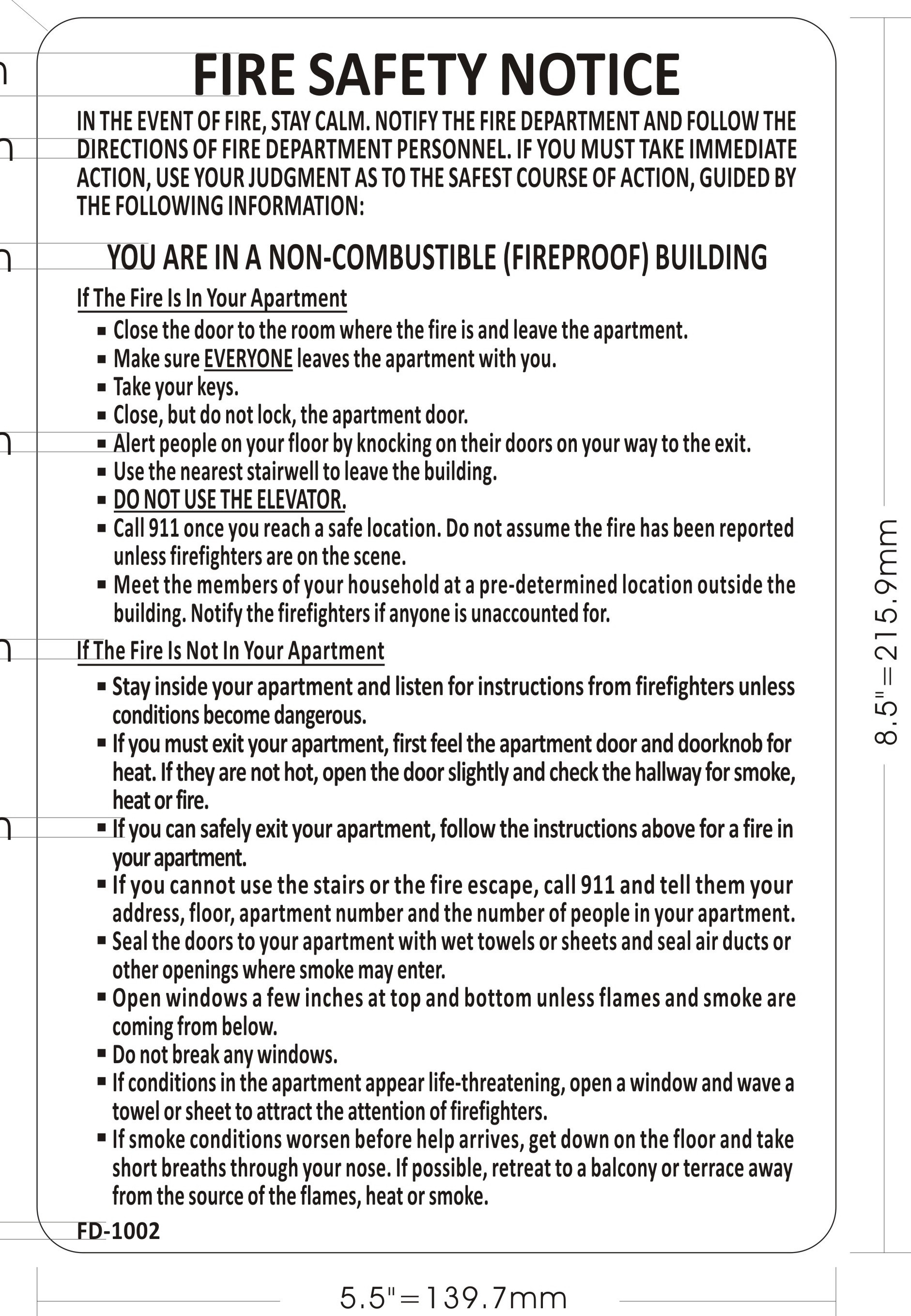 FIRE SAFETY NOTICE AND FIRE SAFETY PLAN