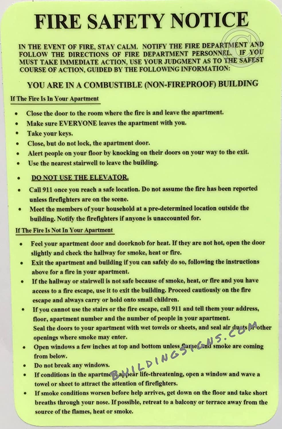FIRE SAFETY NOTICE FIRE HPD NON FIRE PROOF BUILDING (1)