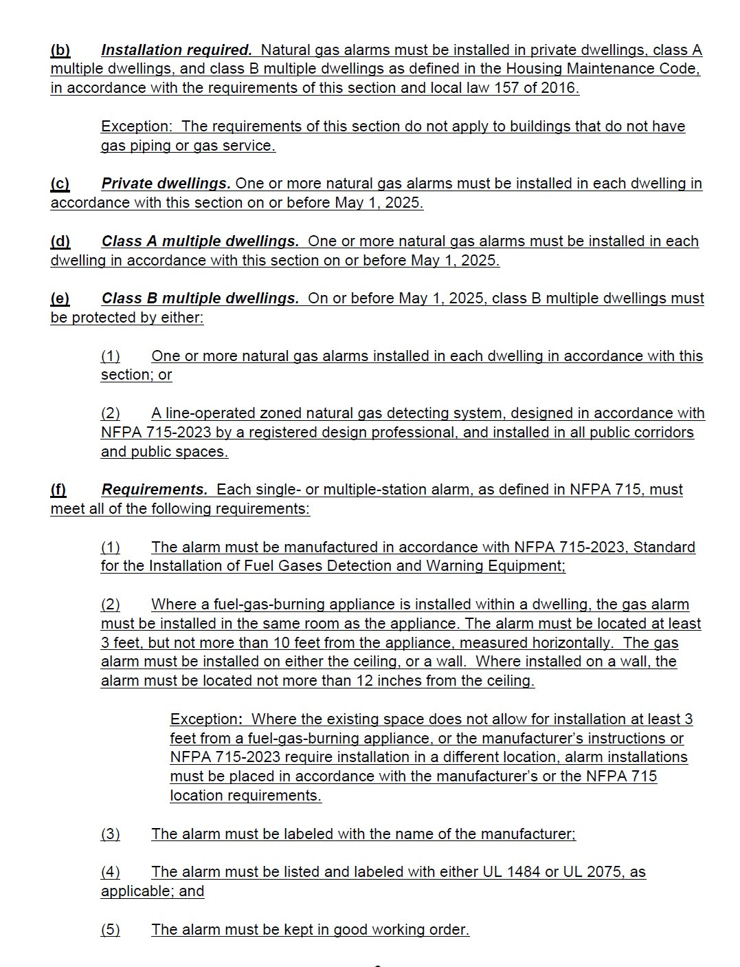 Natural Gas Detectors hpd nyc Local Law 157