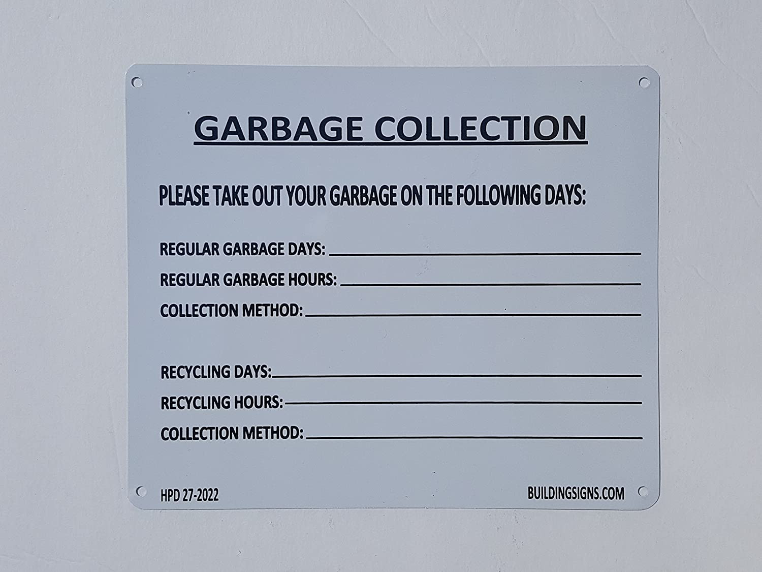 GARBAGE COLLECTION Sign