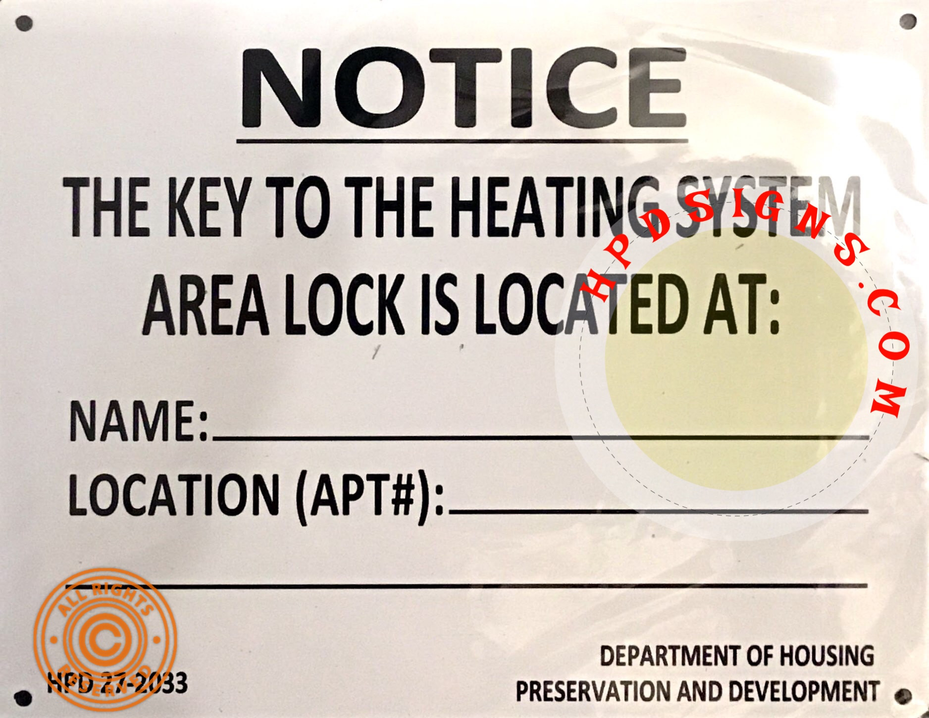 HPD Keys to boiler room SIGN (HMC § 27-2033)
