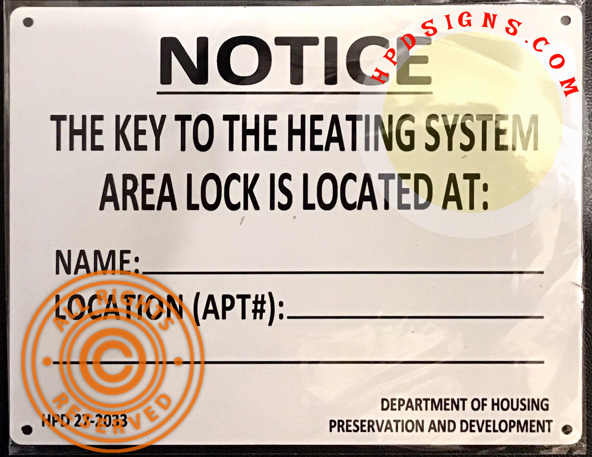 HPD Keys to boiler room SIGN (HMC § 27-2033)