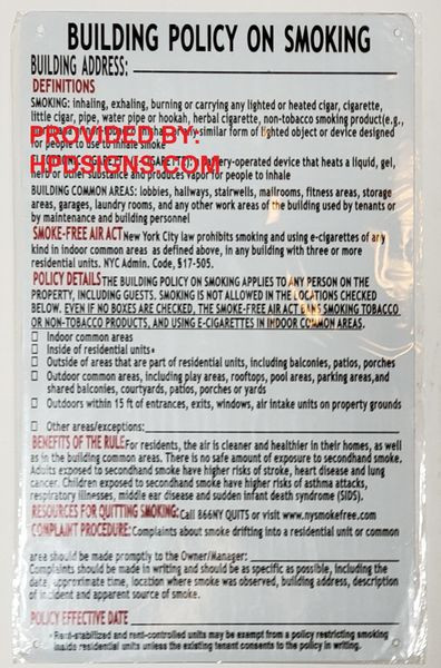 Residential Building smoke Policy Disclosure Sign