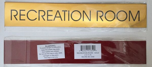 RECREATION ROOM SIGN - Gold BACKGROUND WITH SELF ADHESIVE STICKER FOR ...