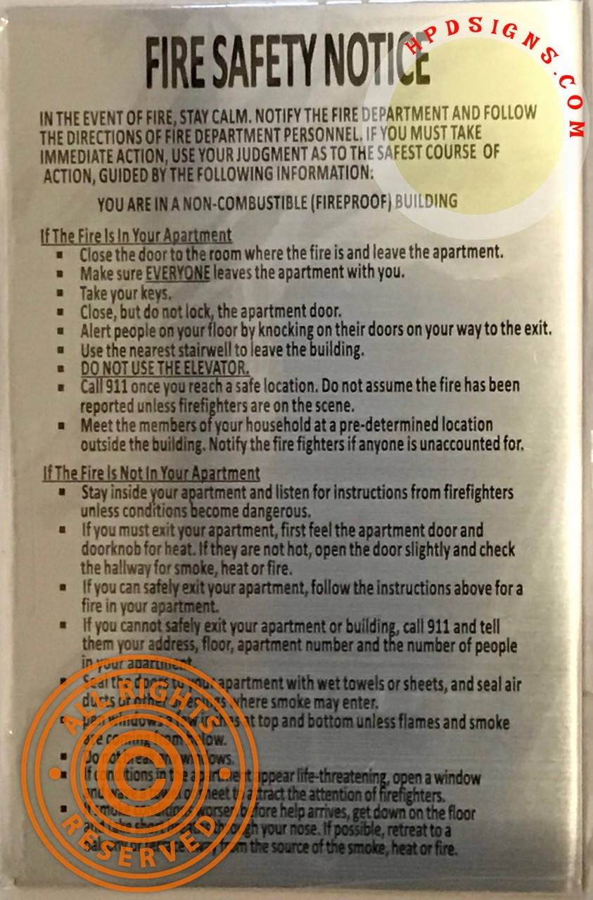 Lobby Fire Safety Notice: Combustible Buildings -NON Fire Proof ...