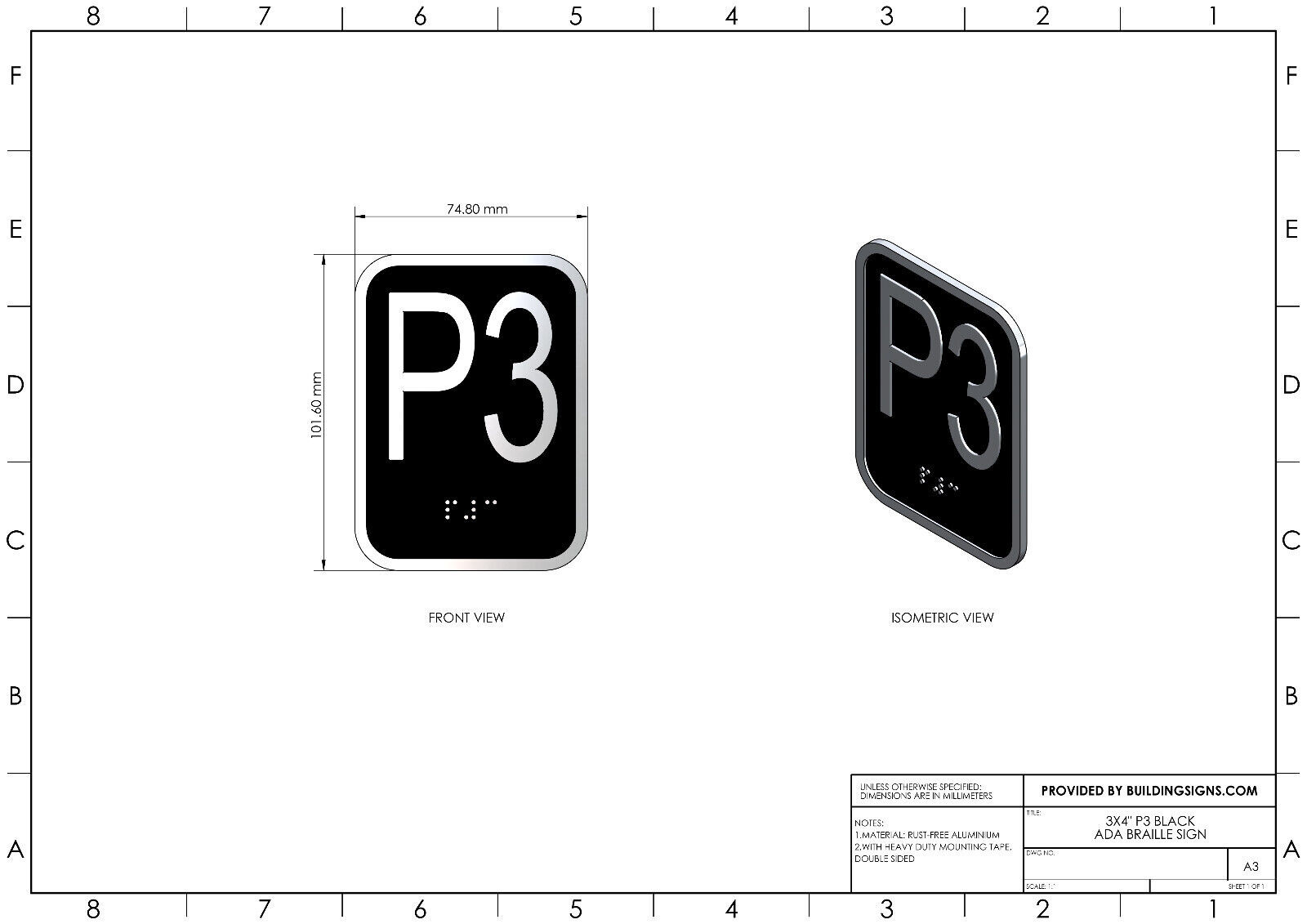 Elevator floor number P3 sign- Elevator Jamb Plate P3 ( 3x4, cast Iron ...