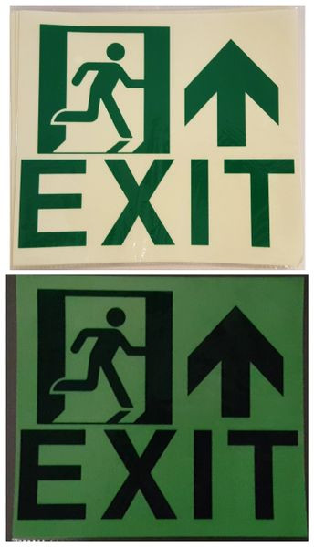 Exit Sign-UP Left -Adhesive Sign !! (Glow in The Dark Sign ...