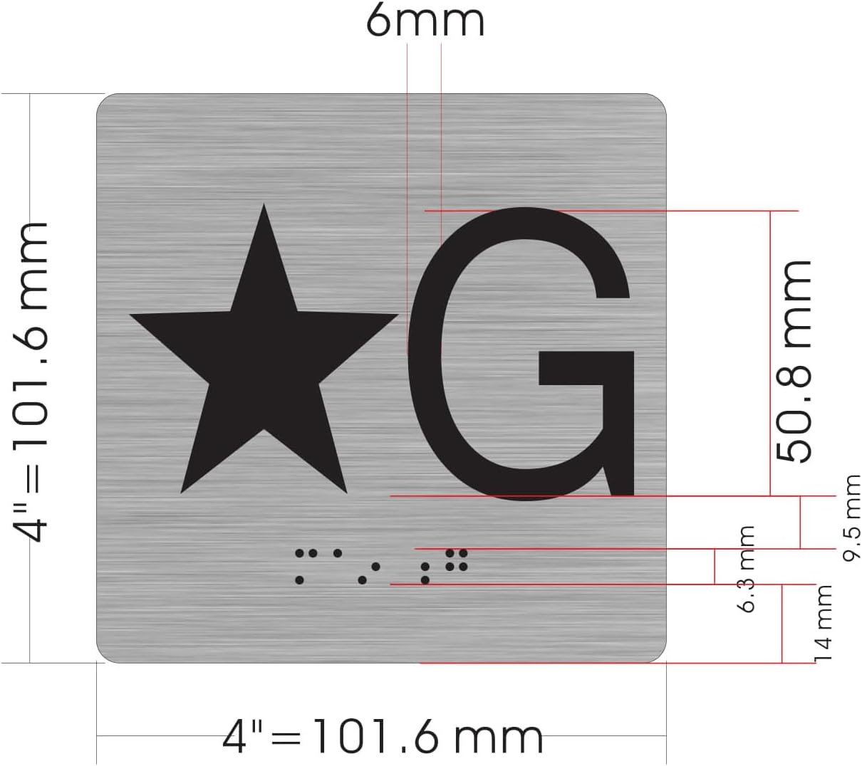 Elevator JAMB Plate with Braille - Elevator Floor Number Brush SILVER ...