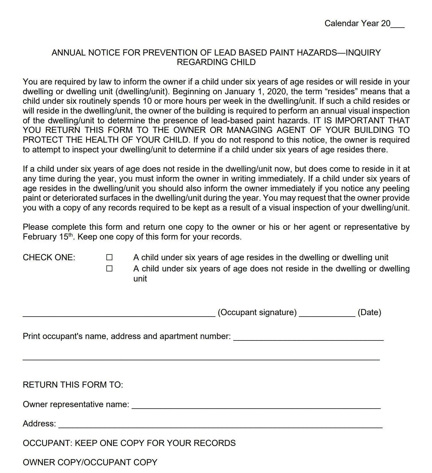 HPD LEAD BASE ANNUAL NOTICE GENDERAL YEARS