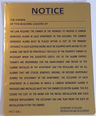Carbon monoxide detector notice(27-2046.1)