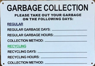GARBAGE COLLECTION SIGN (7X10 WHITE BACKGROUND,ALUMINUM) - HPDSIGNS.NYC