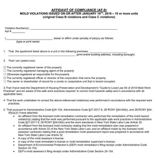 AFFIDAVIT OF COMPLIANCE (AF-8) HPD