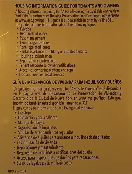 HPD Housing Information Guide sign (§ 26-1103)