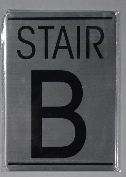 FLOOR NUMBER SIGN - STAIR B SIGN - BRUSHED ALUMINUM - HPDSIGNS.NYC