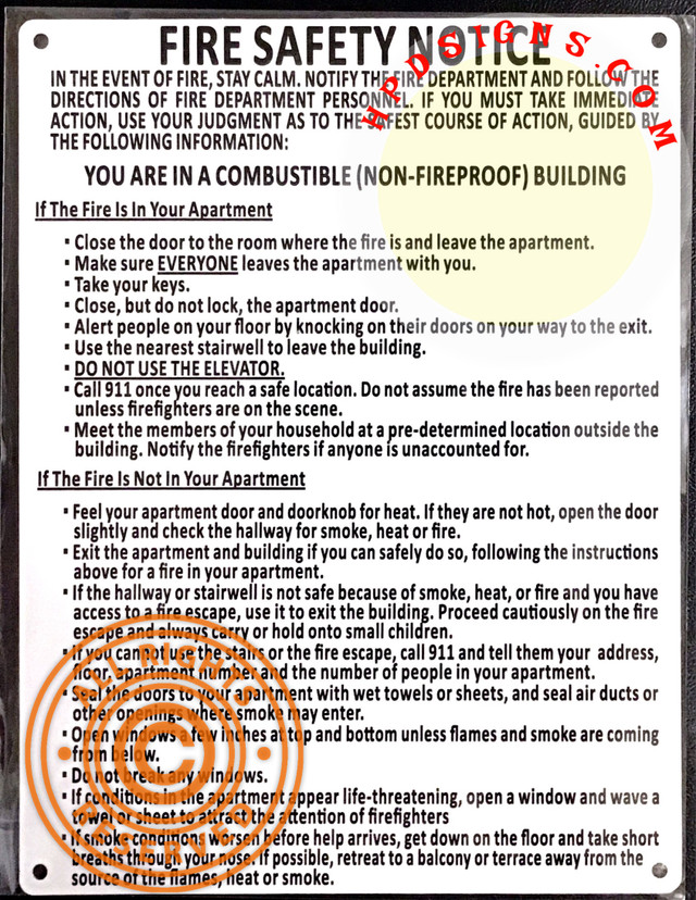 FIRE SAFETY NOTICE FIRE HPD FIRE PROOF BUILDING
