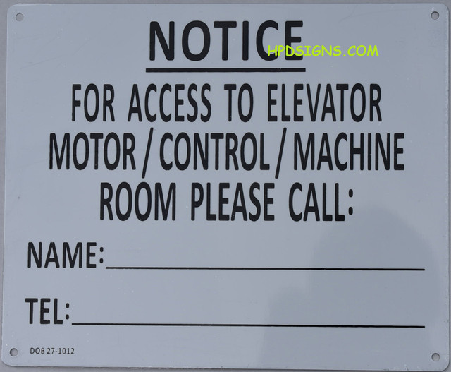 KEY TO ELEVATOR MACHINE ROOM sign (WHITE,Aluminium)