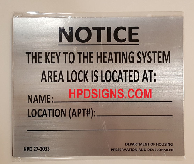 HPD Keys to boiler room SIGN (HMC § 27-2033)