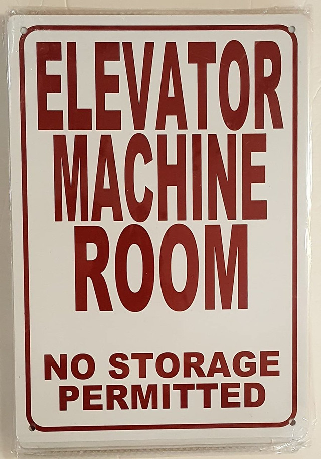 KEY TO ELEVATOR MACHINE ROOM sign (WHITE,Aluminium)