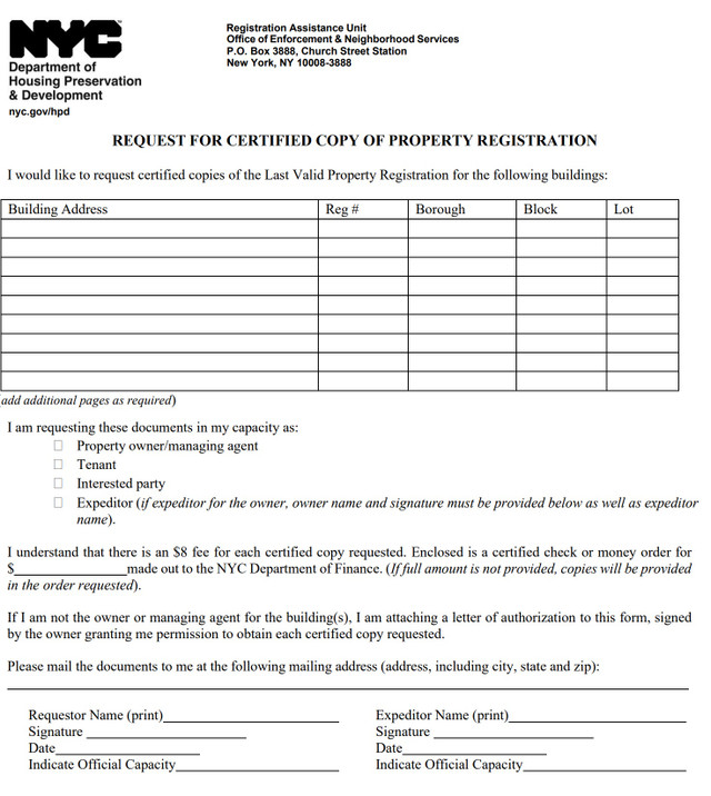 HPD PROPERTY REGITRATION BY MAIL FORM